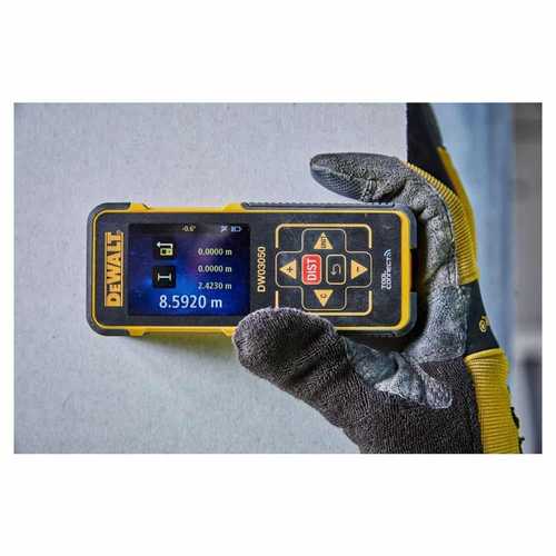 Dewalt Red Laser Distance Meter, 50m, IP54, Bluetooth, with 3x 1.5V AAA ...